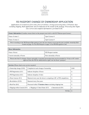 Fillable Online FEI PASSPORT CHANGE OF OWNERSHIP APPLICATION Fax Email ...