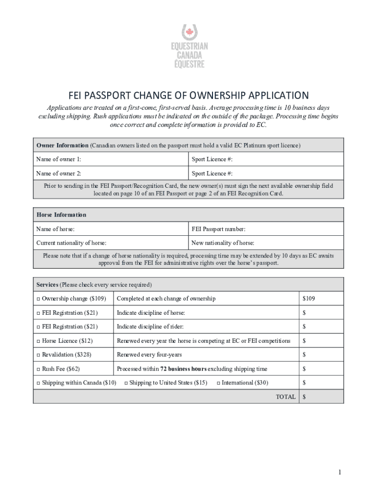 Fillable Online FEI PASSPORT CHANGE OF OWNERSHIP APPLICATION Fax Email ...