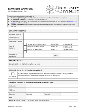 Fillable Online divinity edu EXAMINER'S CLAIM FORM Fax Email Print ...