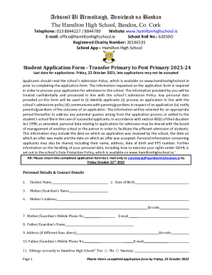 Fillable Online Application Form Primary to Post Primary Short Form ...