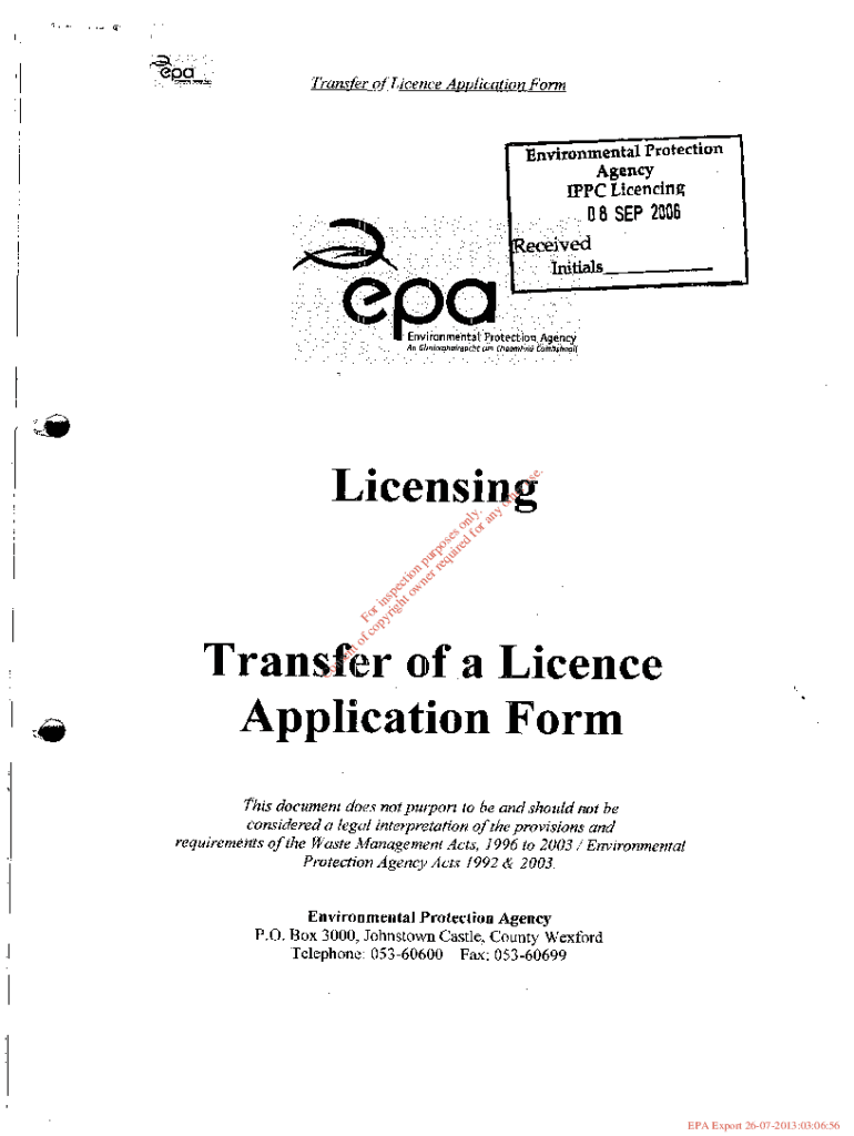Fillable Online Licensing Transfer of a Licence Application Form Fax ...