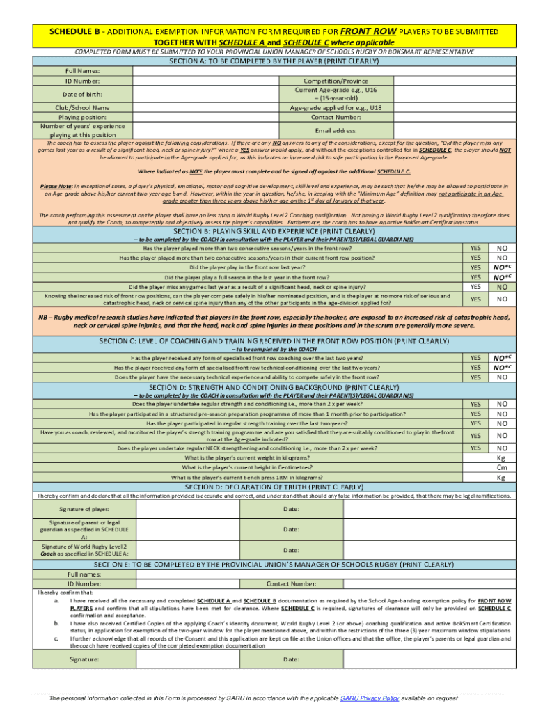 Fillable Online schedule b - additional exemption information form ...