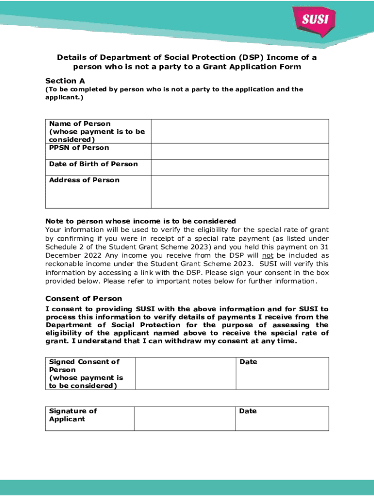 Fillable Online DSP Income of Persons not a Party to a Grant Application Form Fax Email Print ...