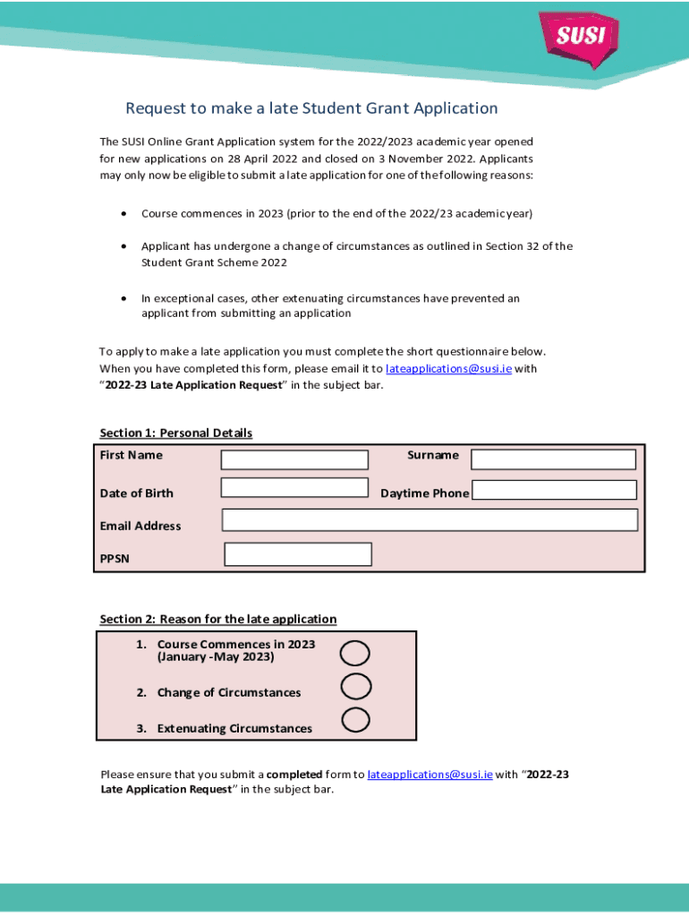 Fillable Online Late Application Form 22-23 Fax Email Print - pdfFiller