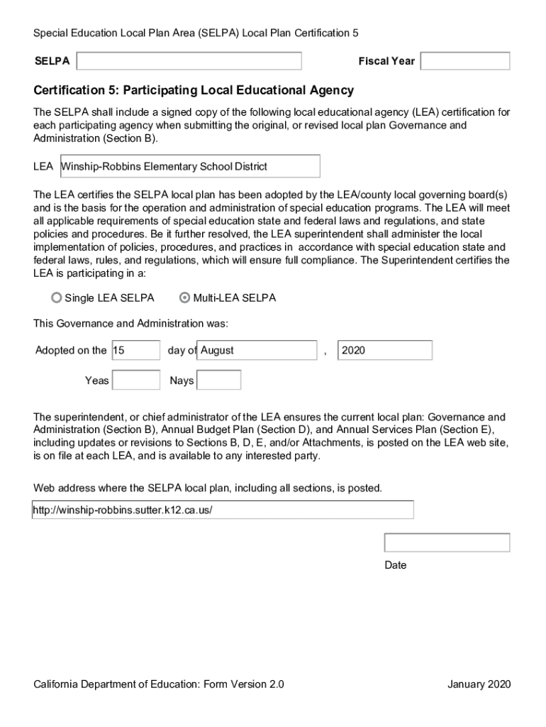 Fillable Online winship-robbins sutter k12 ca Local Plan Certification ...