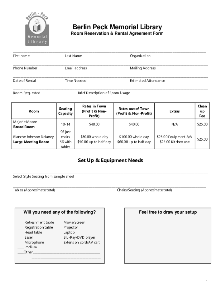 Fillable Online Room Reservation & Rental Agreement Form Fax Email Print - pdfFiller