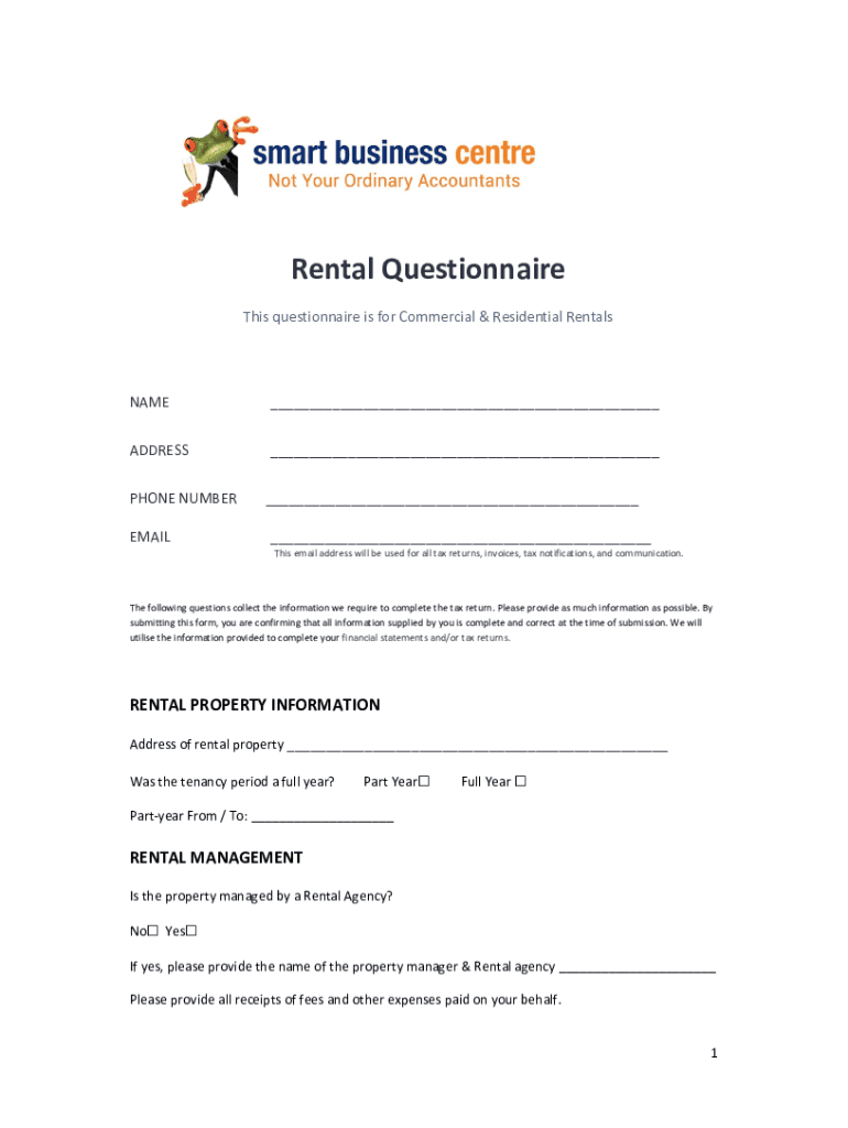 Fillable Online Prescreen Rental Questionnaire Form Template Fax Email ...
