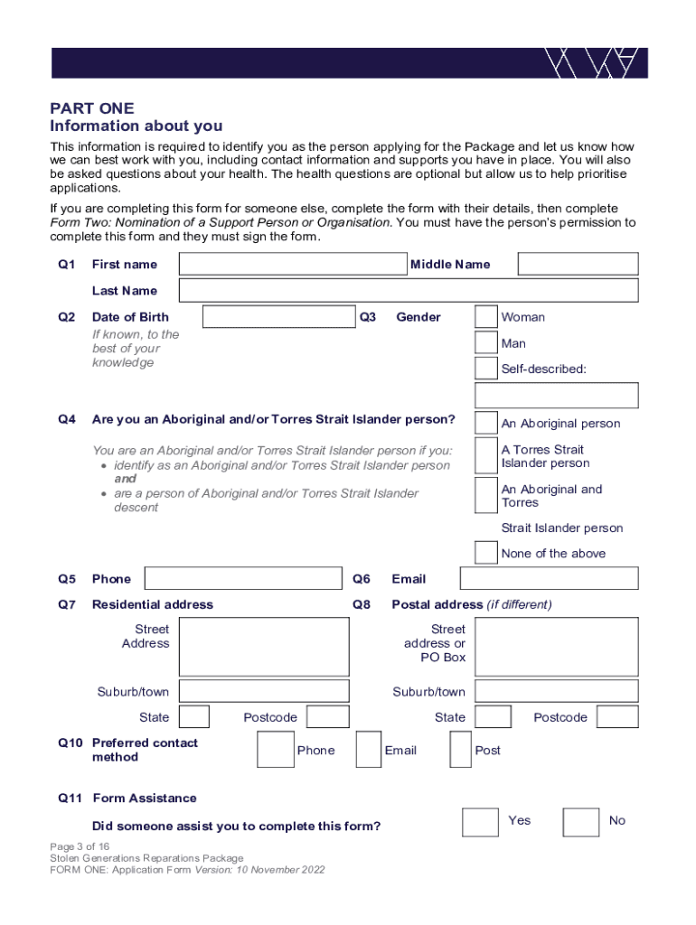 Fillable Online Stolen Generations Reparations Package Application Form Fax Email Print - pdfFiller