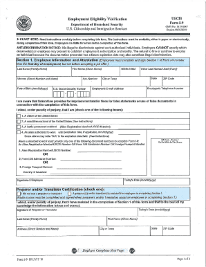 Fillable Online USCIS Form I-9 Department of Homeland Security Fax ...