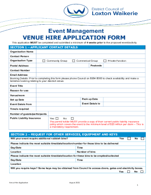 Fillable Online Event Management VENUE HIRE APPLICATION FORM Fax Email Print - pdfFiller