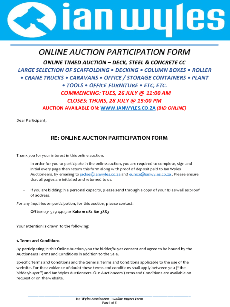 Fillable Online ONLINE AUCTION PARTICIPATION FORM Fax Email Print ...
