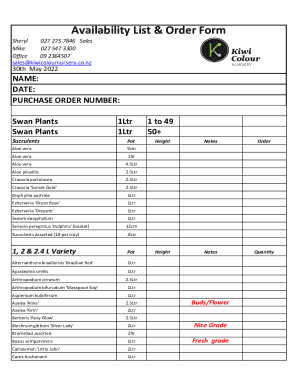 Fillable Online Availability List & Order Form Fax Email Print - pdfFiller