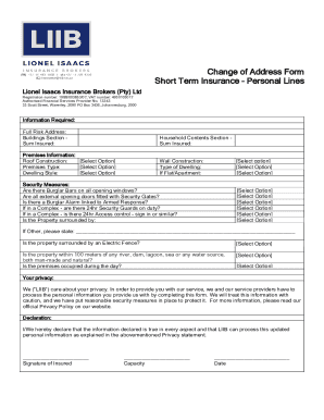 Fillable Online Change of Address Form Short Term Insurance Fax Email ...