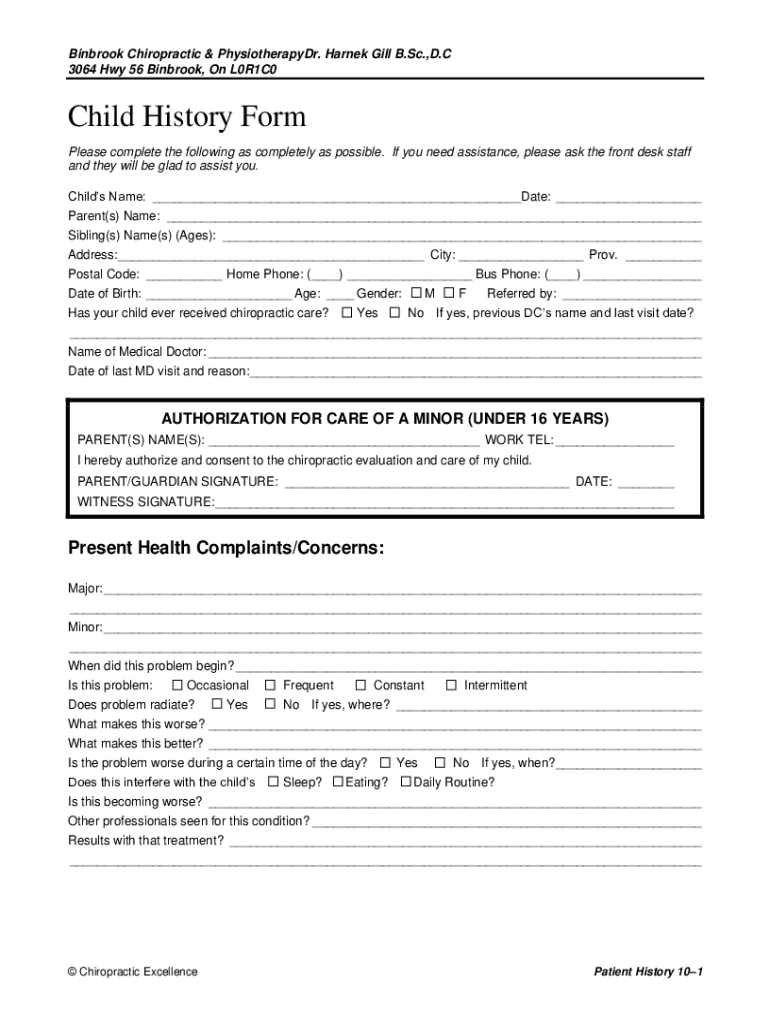 Fillable Online Child-Chiropractic-Health-History-Form. ... Fax Email ...