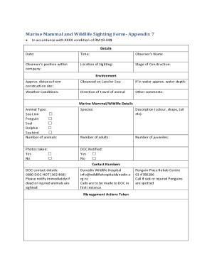 Fillable Online Marine Mammal and Wildlife Sighting Form- Appendix 7 ...
