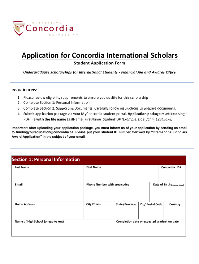 Fillable Online Concordia International Scholars - Eligibility, Application ... Fax Email Print ...