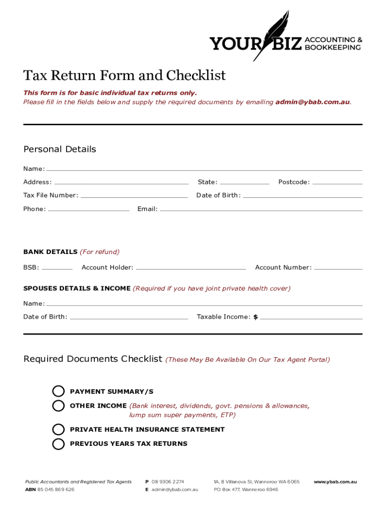 Fillable Online Tax Return Form and Checklist Fax Email Print - pdfFiller