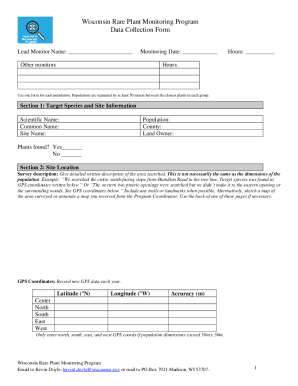 Fillable Online Wisconsin Rare Plant Monitoring Program Data Collection ...