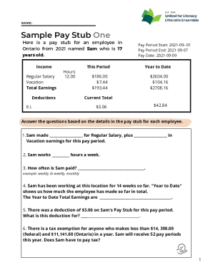 Fillable Online Sample Pay Stub One - United for Literacy Fax Email ...