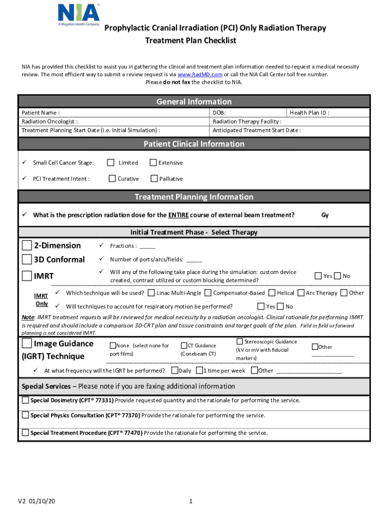 Fillable Online Radiation Therapy Treatment Plan Checklist Fax Email ...