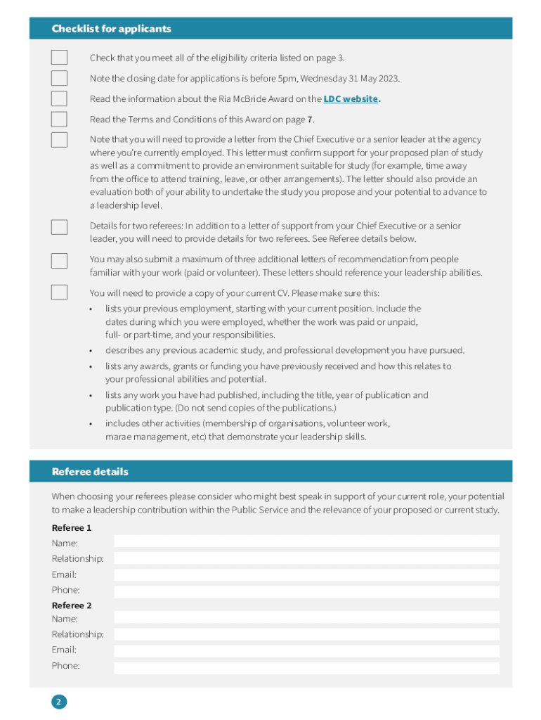 Fillable Online Ria McBride Public Service Award Application form Fax ...