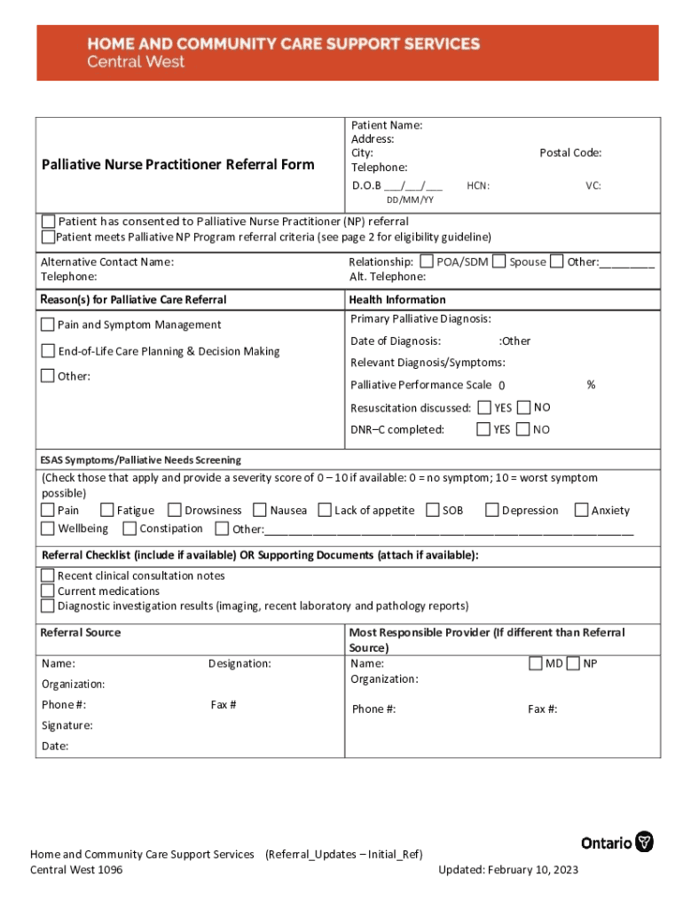 Fillable Online Palliative Care Services Referral Form (Adult) ... Fax ...