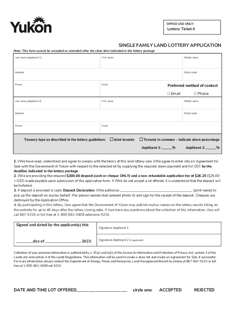 Fillable Online Whistle Bend land lottery: application form Fax Email ...
