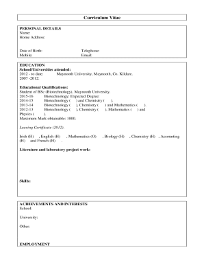 Fillable Online Placement Office Curriculum Vitae Checklist Fax Email ...
