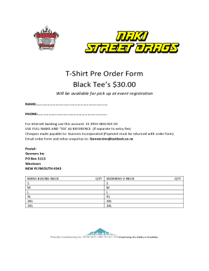 Fillable Online T Shirt Pre Order Form Template Fax Email Print - pdfFiller