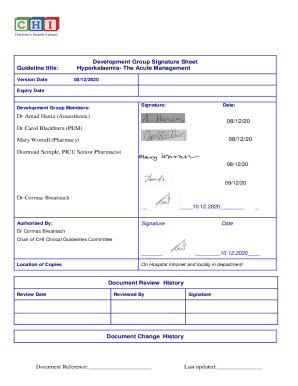 Fillable Online Development Group Signature Sheet Guideline title Fax ...
