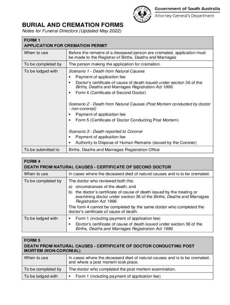 Fillable Online Notes for funeral directors. burial and cremation forms ...