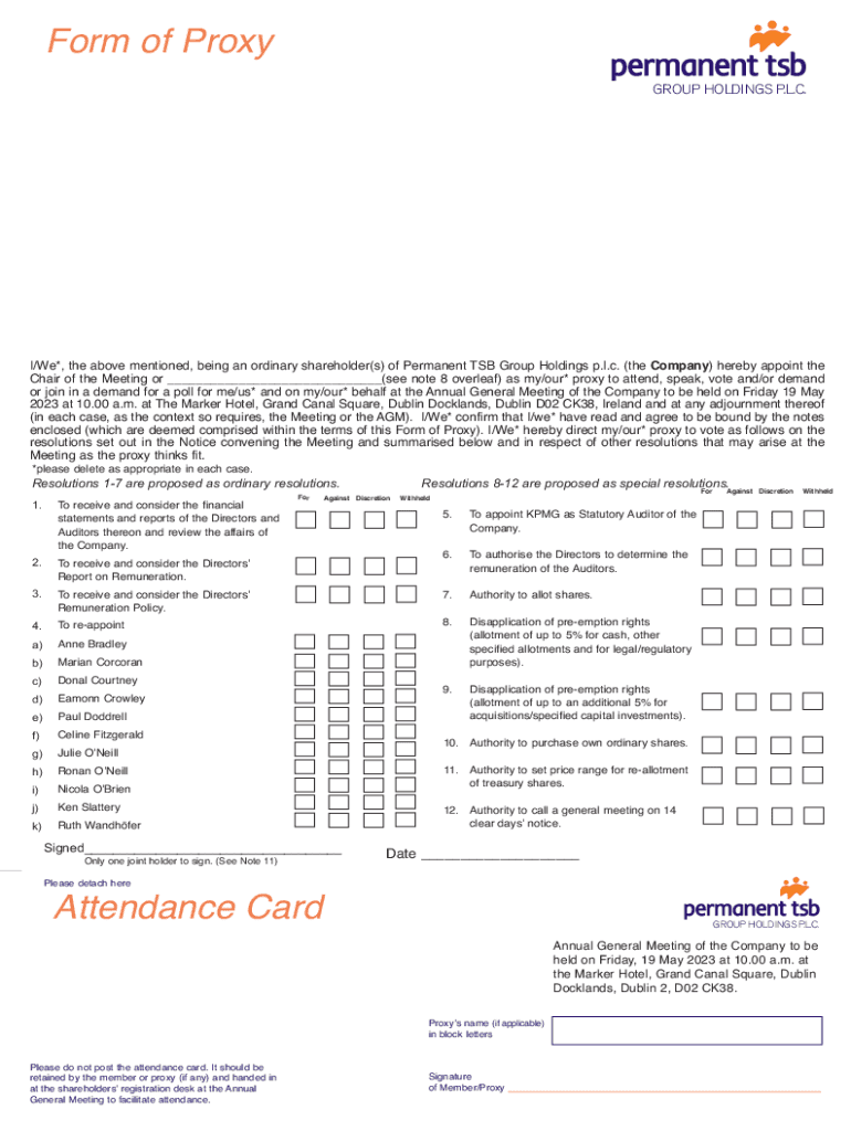 Fillable Online Permanent TSB Group: Notice of EGM and Publication of ...