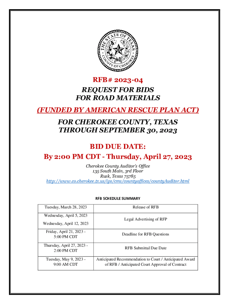Fillable Online rfb# 2023-04 - request for bids for road materials Fax ...
