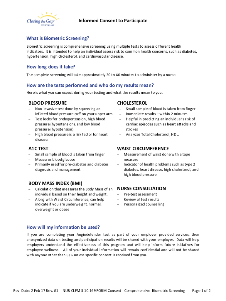 Fillable Online FORM Consent - Comprehensive Biometric Screening Fax ...