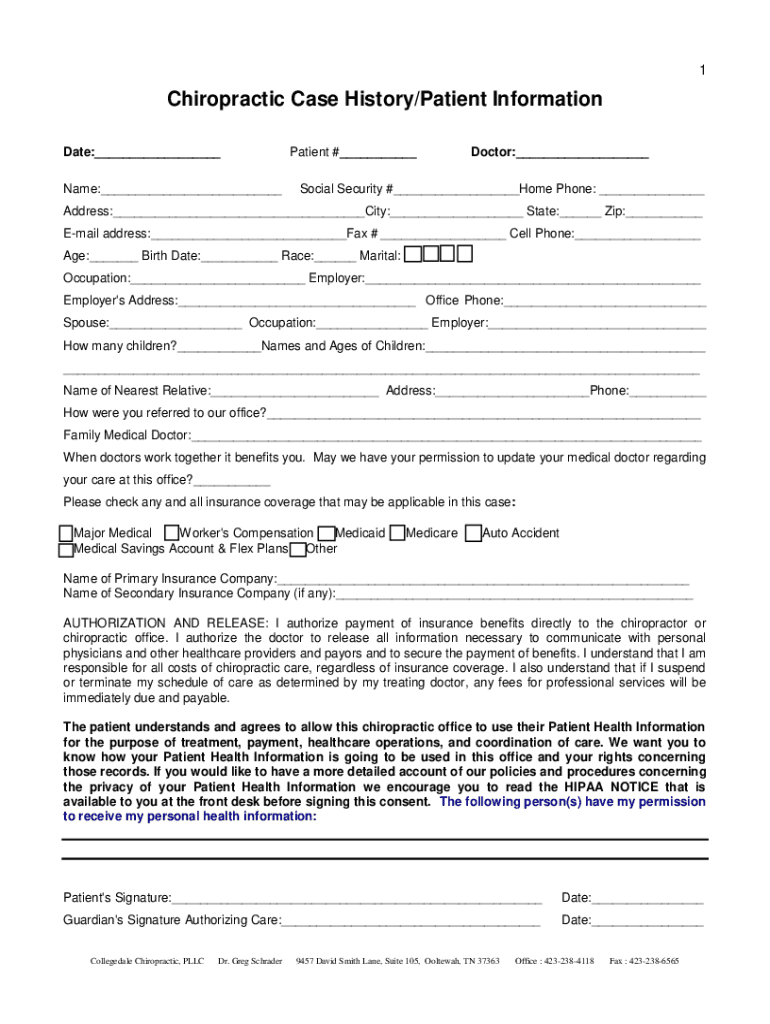 Fillable Online Chiropractic Case History/Patient Information Date Fax ...