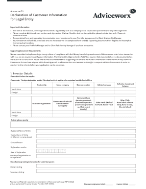 Fillable Online Declaration of Customer Information for Legal Entity ...