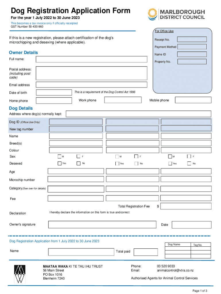 Fillable Online Dog registration application form Fax Email Print ...