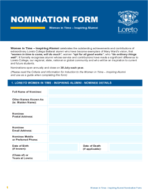 Fillable Online NOMINATION FORM - Past Pupils - Loreto College Ballarat ...
