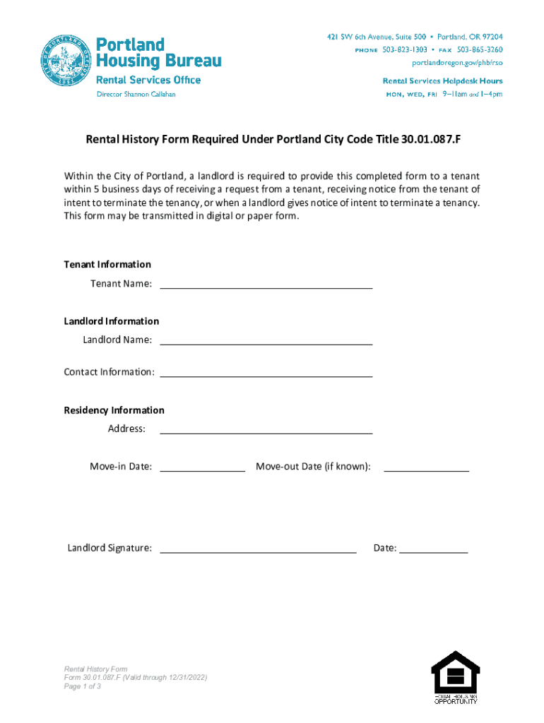 Fillable Online 6087.pdf - Rental History Form Required Under Portland ...