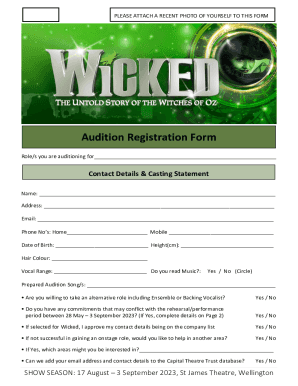 Fillable Online Audition registration form - Department of Theatre and ...