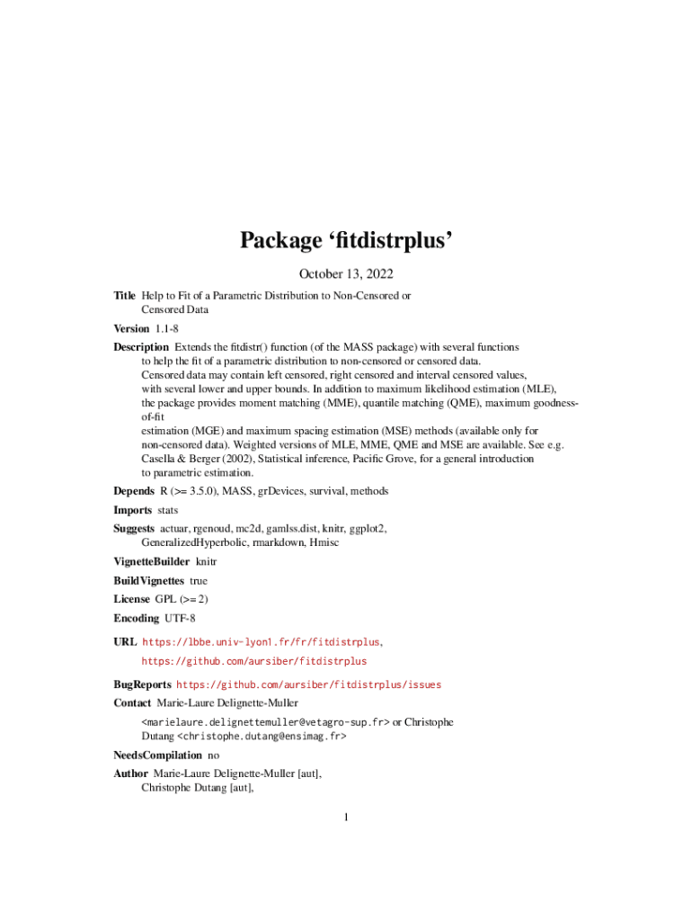 Fillable Online cran csiro Use of the package fitdistrplus to specify a ...