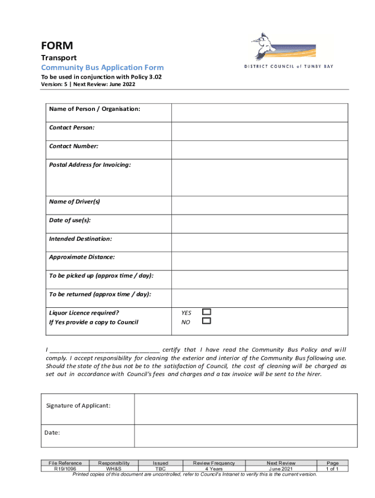 Fillable Online 3.02 Community Bus Application Form Fax Email Print - pdfFiller