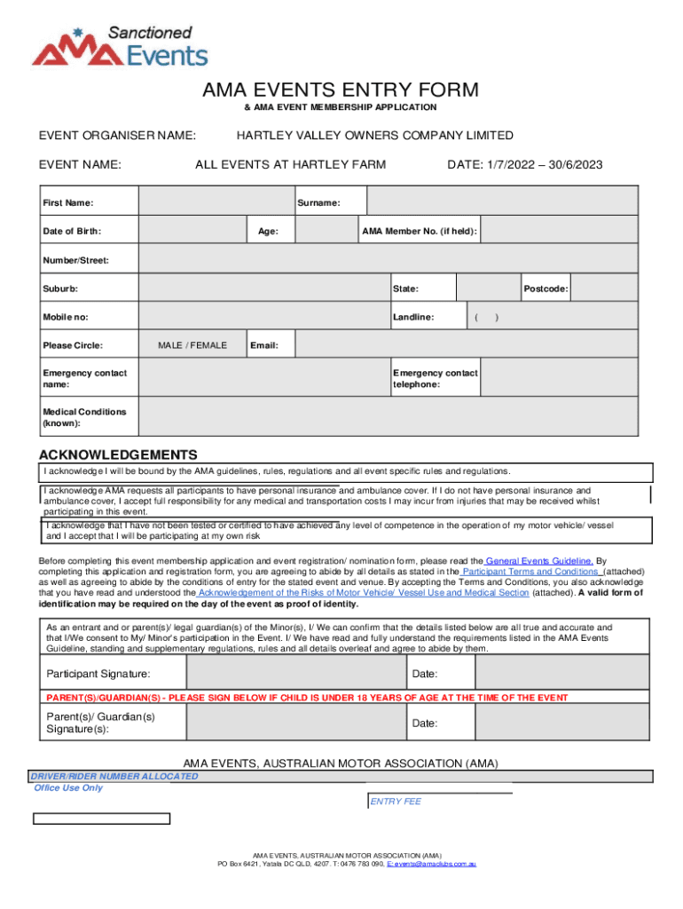 Fillable Online AMA EVENTS ENTRY FORM Fax Email Print - pdfFiller