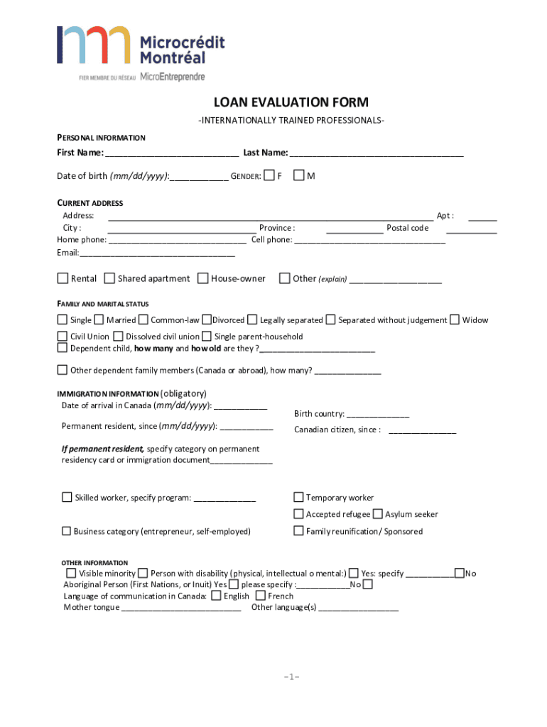Fillable Online LOAN EVALUATION FORM Fax Email Print - pdfFiller