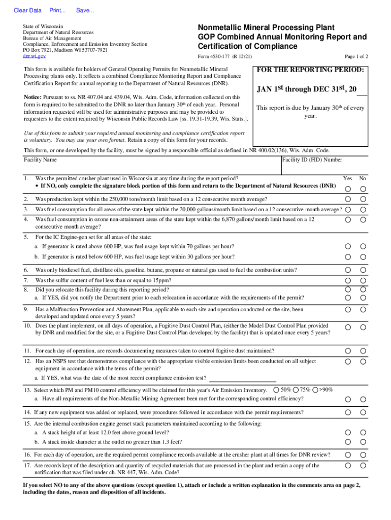 Fillable Online Form 4530-177. Nonmetallic Mineral Processing Plant GOP ...
