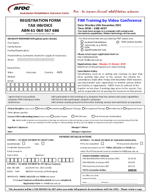 Fillable Online REGISTRATION FORM TAX INVOICE ABN 61 060 567 686 Fax ...