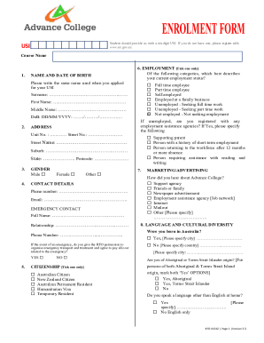 Fillable Online Enrollment Form - Advance College Fax Email Print - pdfFiller