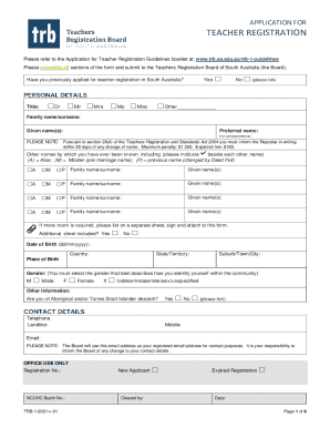 Fillable Online Application for Teacher Registration Form Fax Email ...