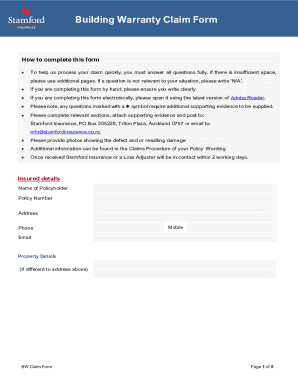 Fillable Online Building Warranty Claim Form - Auckland Fax Email Print ...