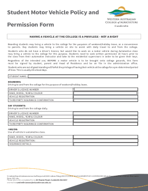 Fillable Online cunderdinag wa edu Student Motor Vehicle Policy and ...